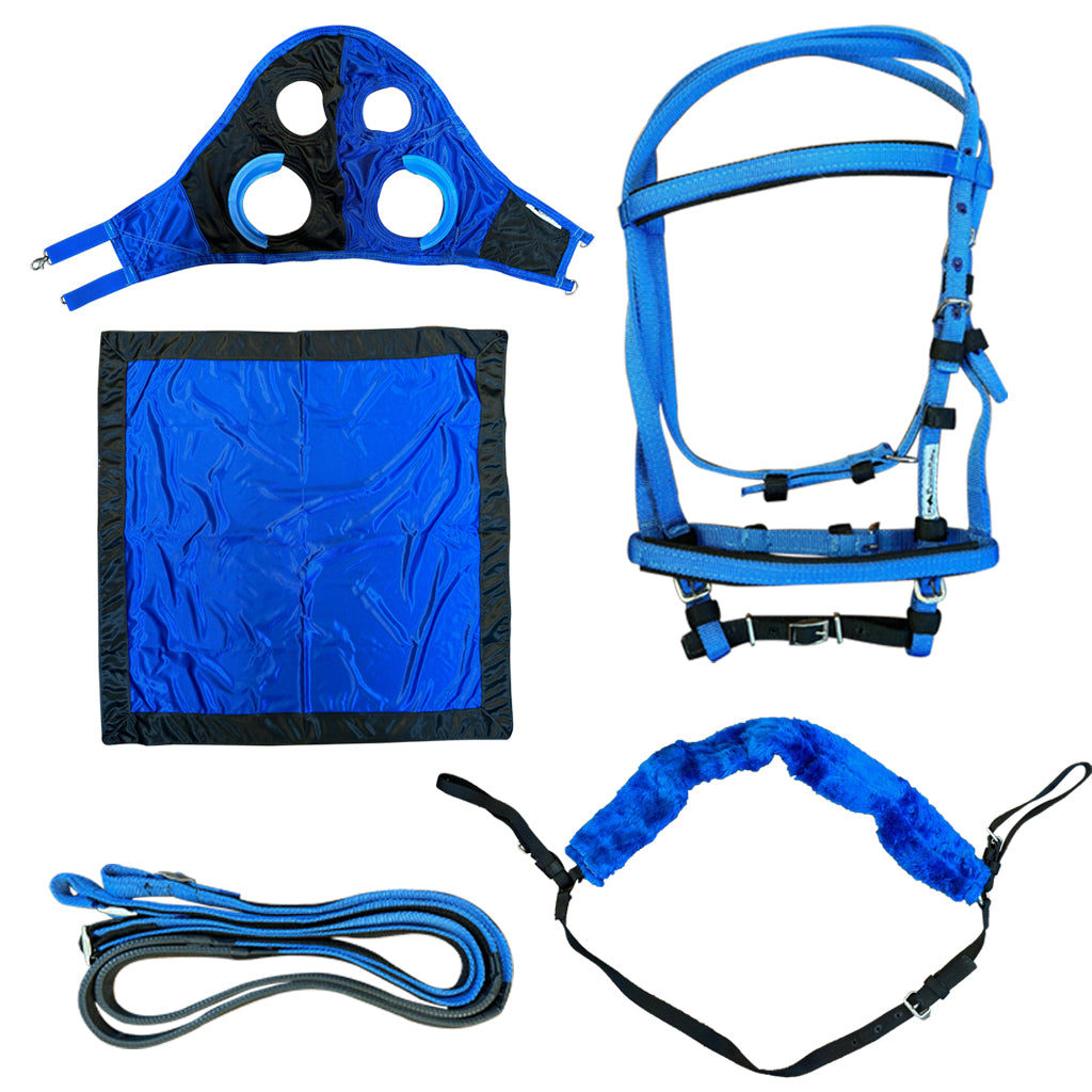Combo para caballos de carreras (brida, blinker, mantilla y pechera ...